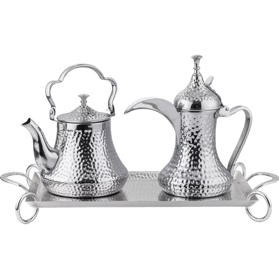 Dallah and refrigerator set with a silver embossed steel plate