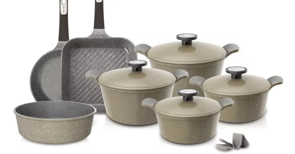 Extrema Korean granite cookware set, 11 pieces, beige: - 121129