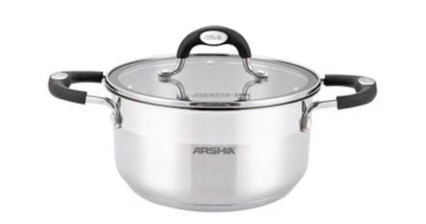 Arshia Stainless Steel Casserole with Two Lids, 20 cm - 3078