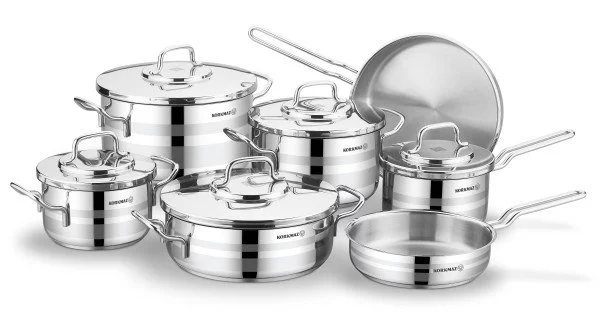 Korkmaz Astron steel cookware set, 12 pieces - A2056