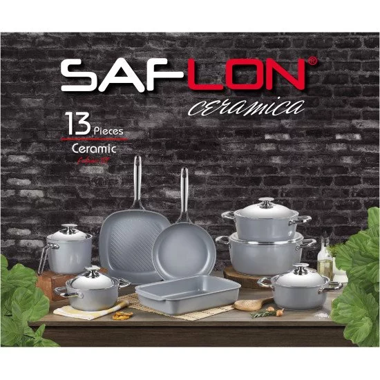 Saflon 13-Piece Ceramic Cookware Set, Gray - SF60513CR/G