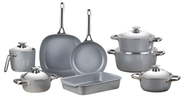 Saflon 13-Piece Ceramic Cookware Set, Gray - SF60513CR/G
