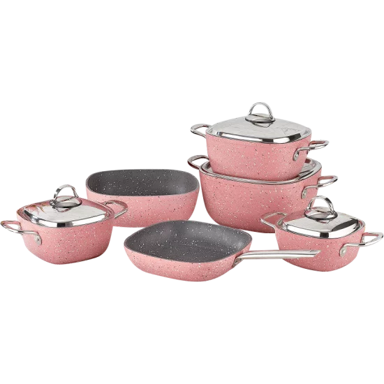 Saflon Turkish cookware set, Granite 10 pieces, pink - SF66610GR/R