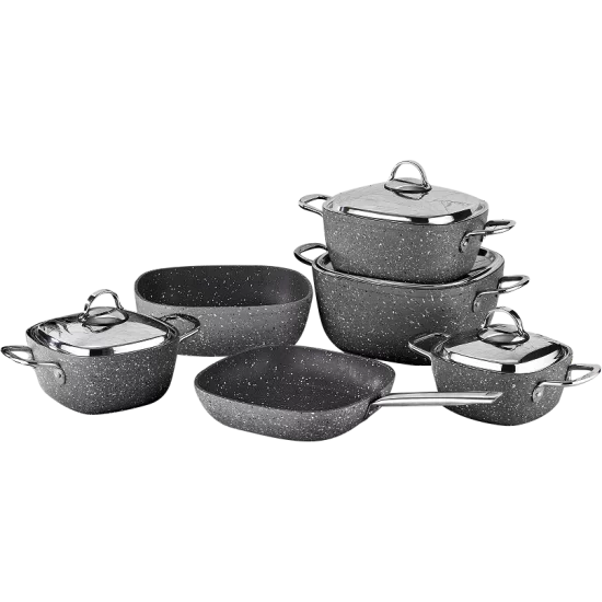 Saflon Turkish cookware set, Granite 10 pieces, gray - SF66610GR/G