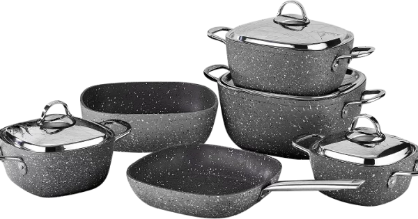 Saflon Turkish cookware set, Granite 10 pieces, gray - SF66610GR/G