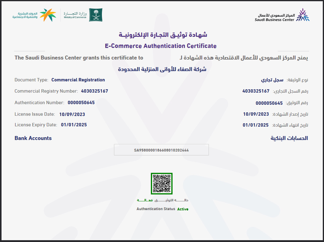 E-Commerce Authentication Certificate
